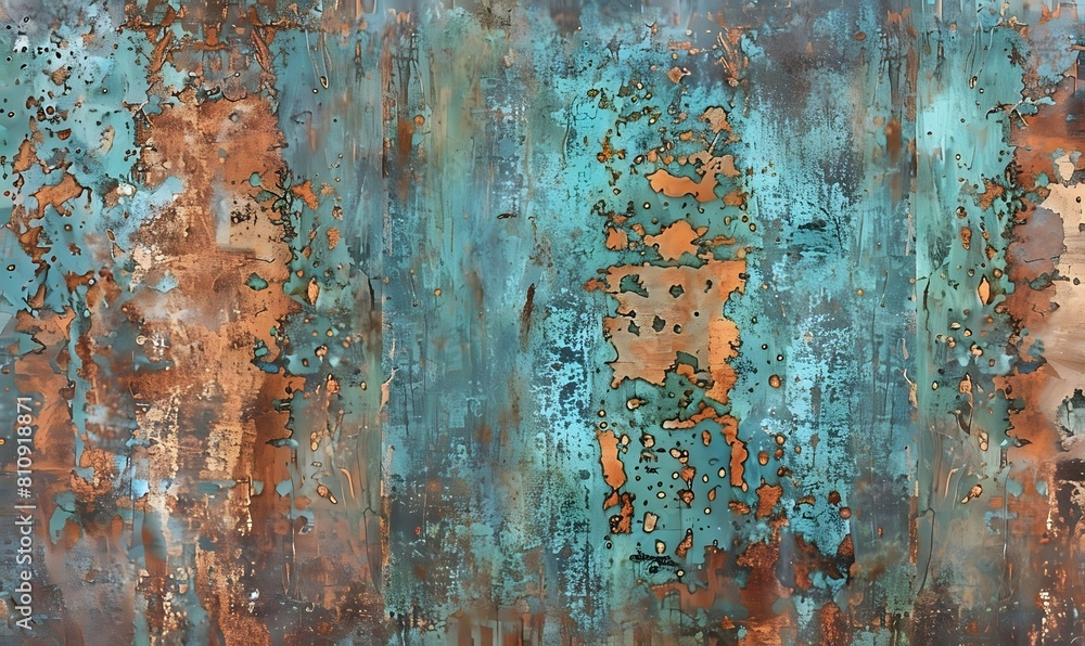 Poster Seamless oxidized copper patina sheet metal wall panel grunge ...