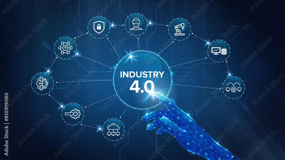 Industry 4.0 or Digital Transformation concept illustration, production on virtual screen. Stock ...