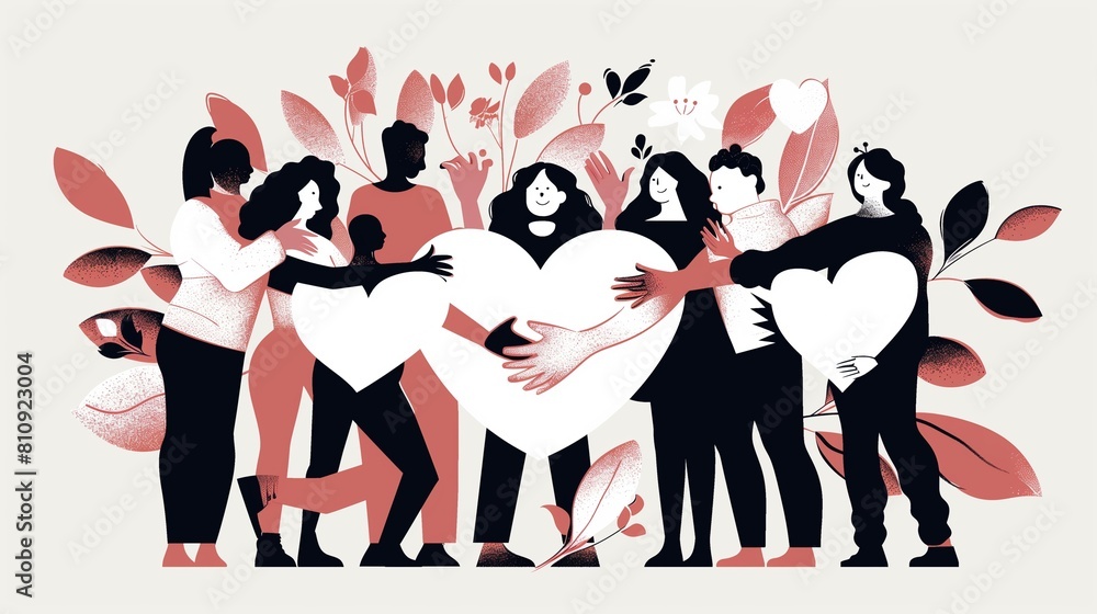 Charity concept featuring an array of abstract human figures of diverse ...