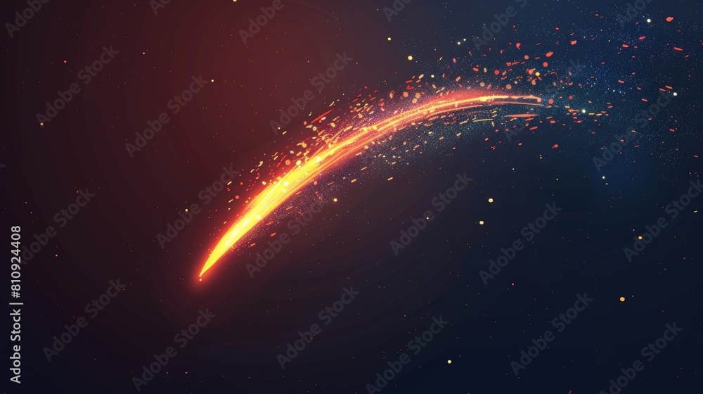 Isolated realistic meteorite flame speed glow. Night planet tail ...