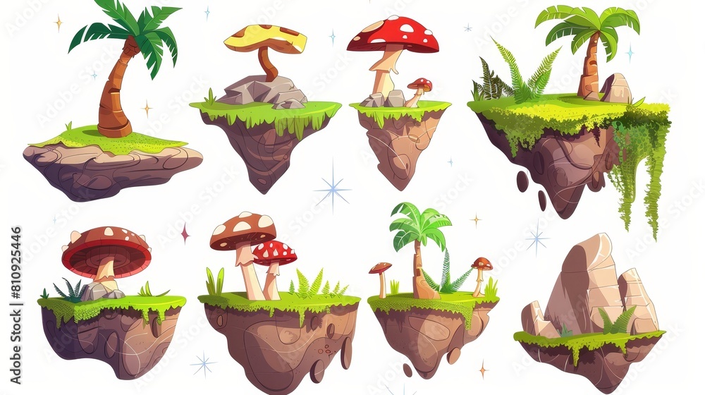 An isolated 2D arcade rpg design with a floating island platform with ...