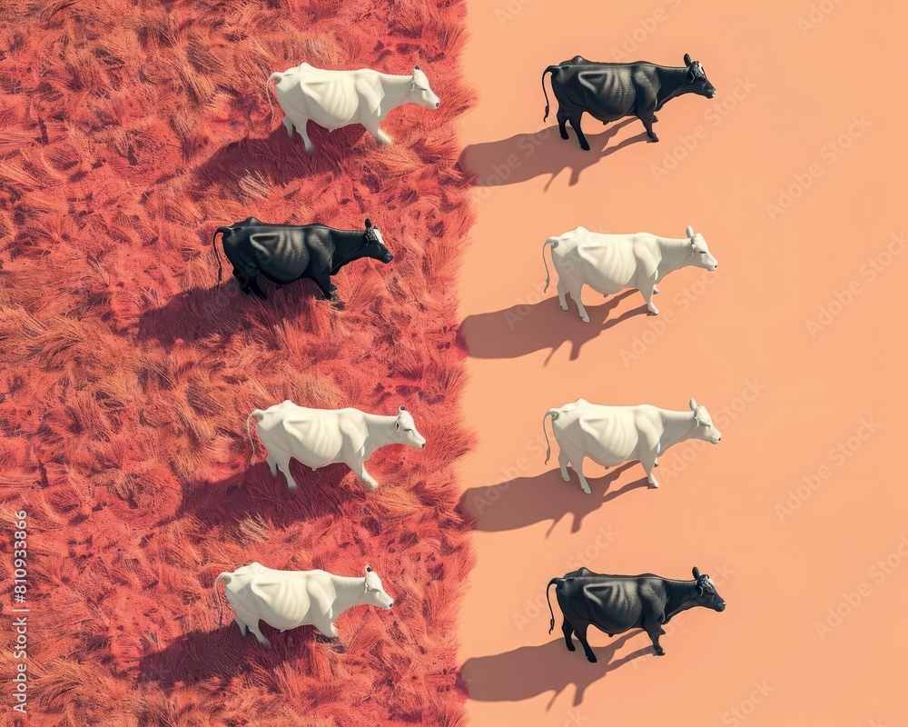 Cattle grazing flat design top view beef production theme 3D render ...