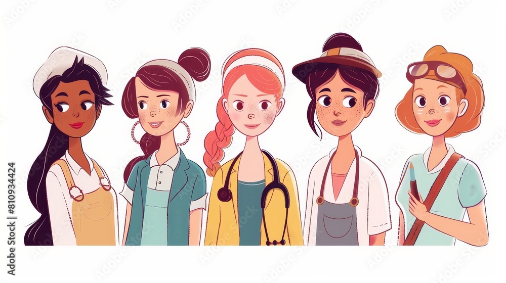cartoon women of different professions illustration, Labor day Stock ...