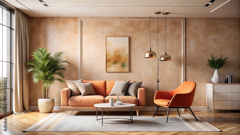 Peach Fuzz Interior Trend 2024: Microcement Pastel Apricot Wall, Modern ...