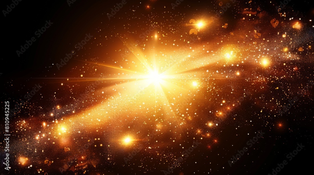 A high-contrast lens flare effect on a deep black background, designed ...