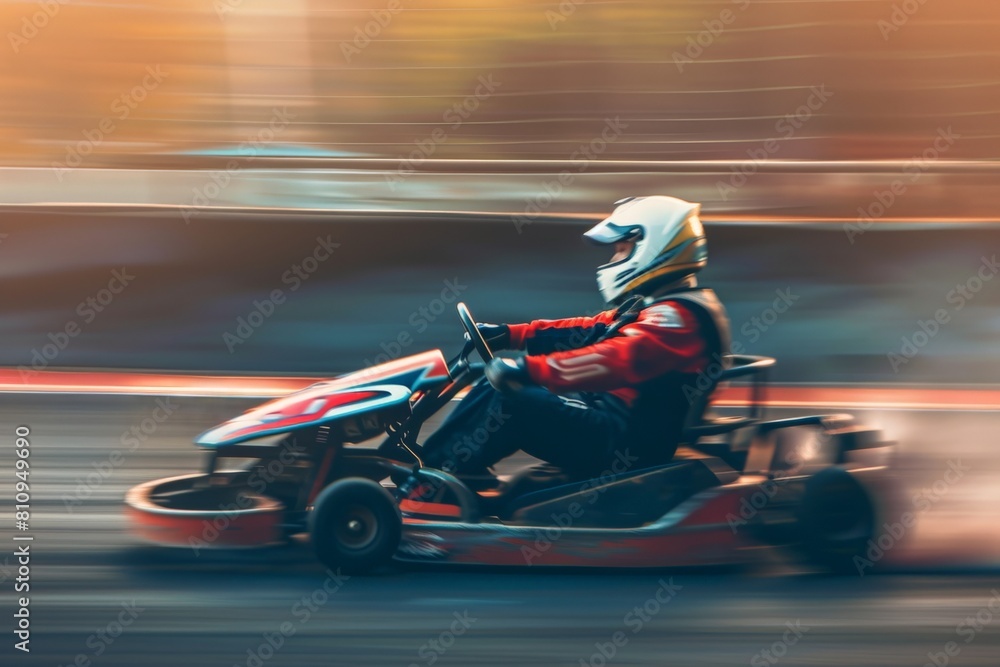 View of indoor karting racetrack, go-kart competition, go-cart racing ...