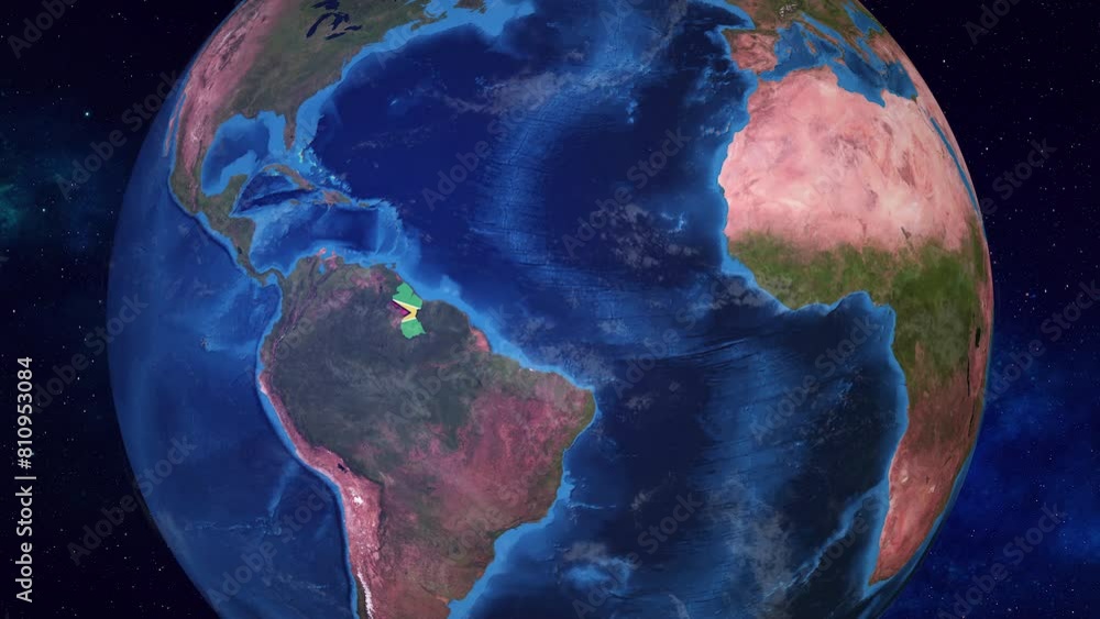 Realistic 3D Animation of Earth zooming in to Guyana with its border ...