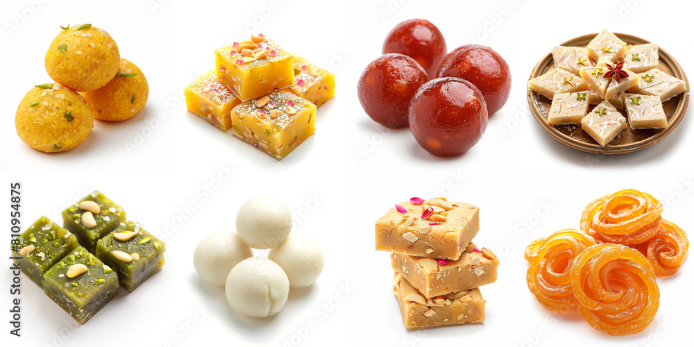 Set of delicious authentic Indian sweets, behsan laddu, soan papdri ...