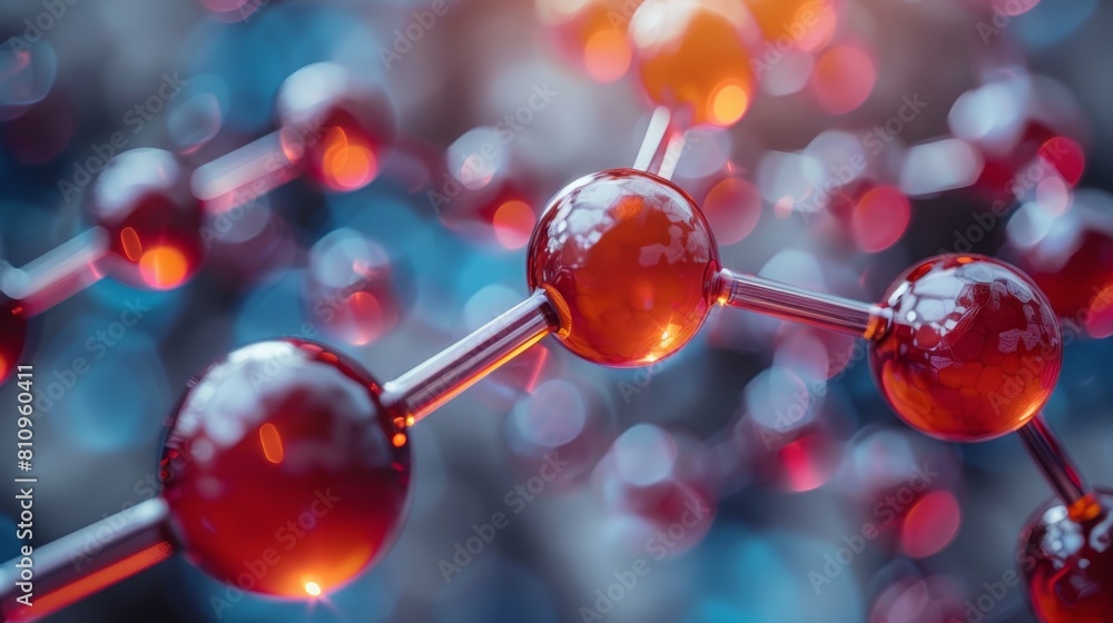 3D illustration of a molecular structure. The atoms are represented by ...