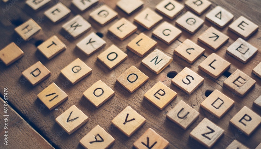 neatly arranged set of Scrabble tiles spelling out the entire English ...