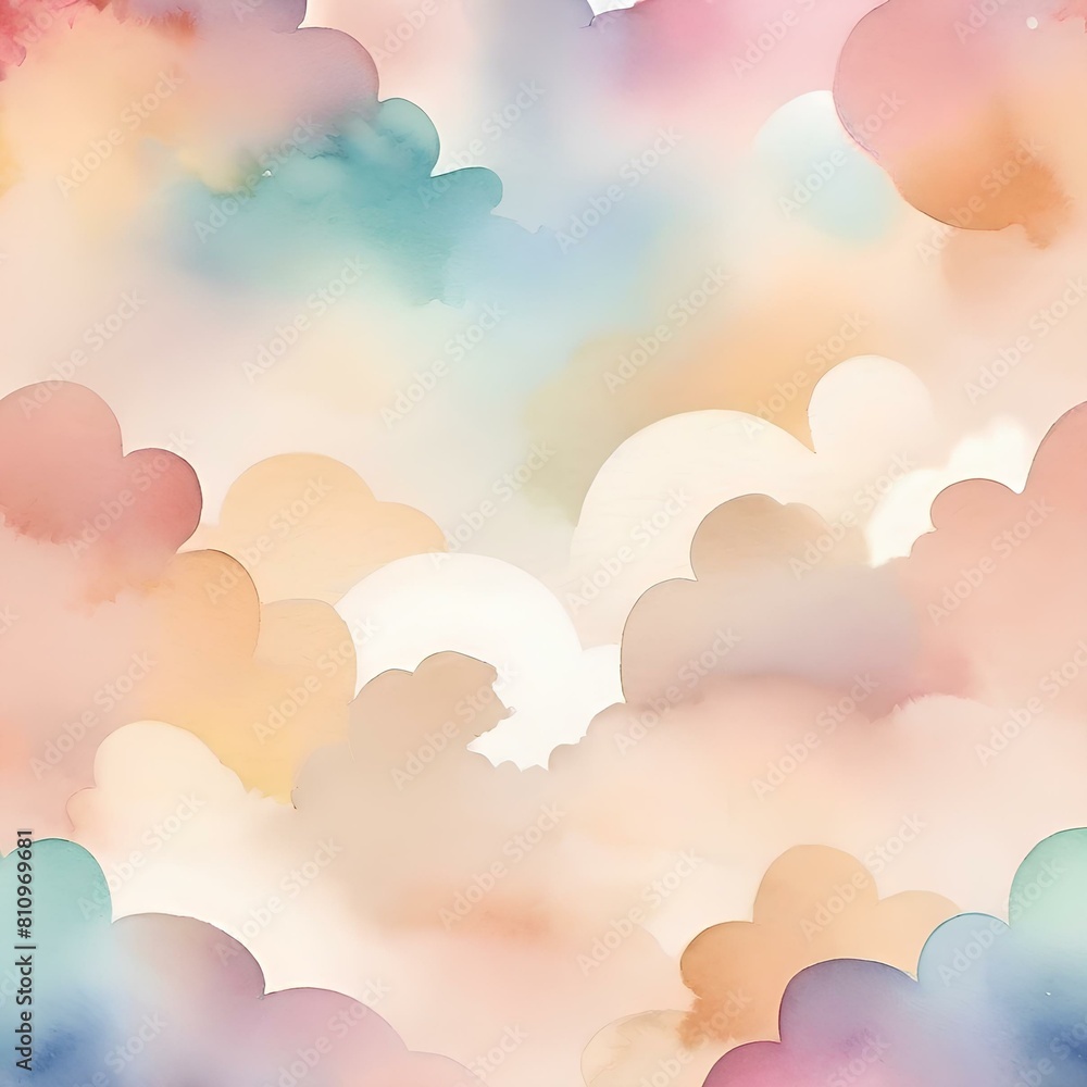 soft pastel watercolor illustration of fluffy clouds in the sky, with ...