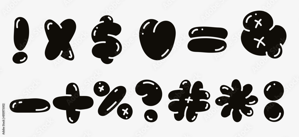 Funky bubble signs set. Puffed up cartoon typeface signs in retro y2k ...