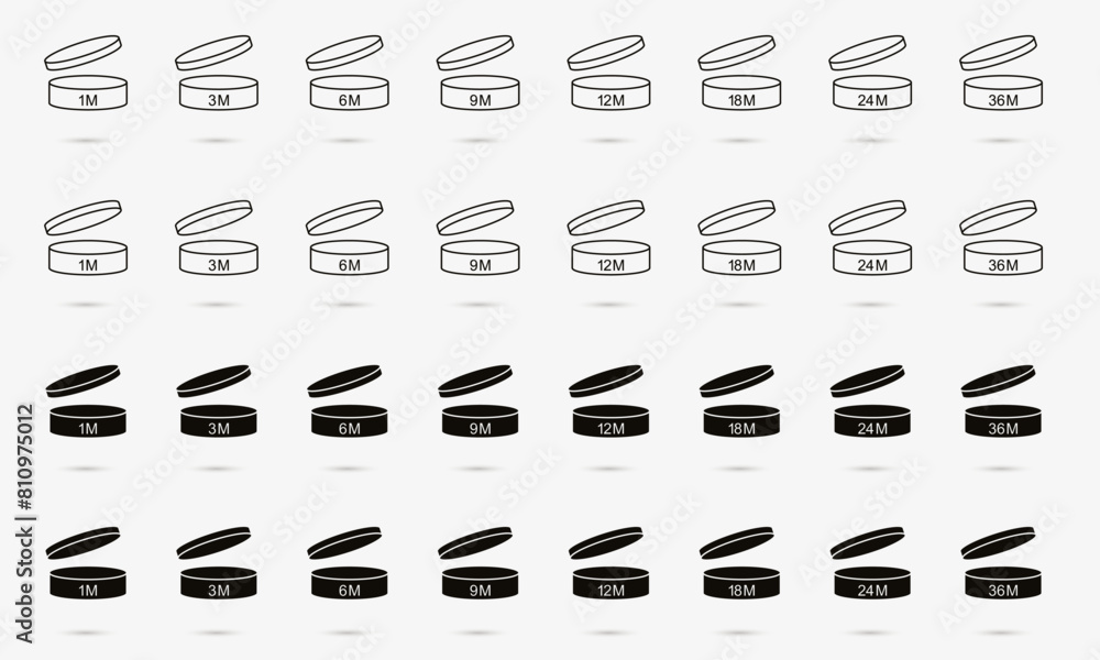 Pao vector icons of cosmetic open month life shelf, expiration period ...