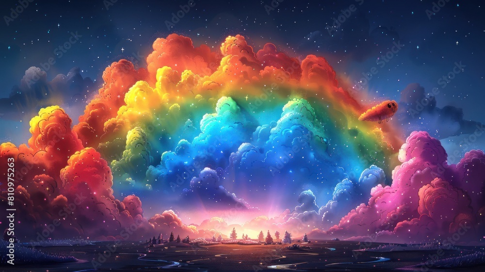 kids cartoon illustration of rainbow background wallpaper Stock ...