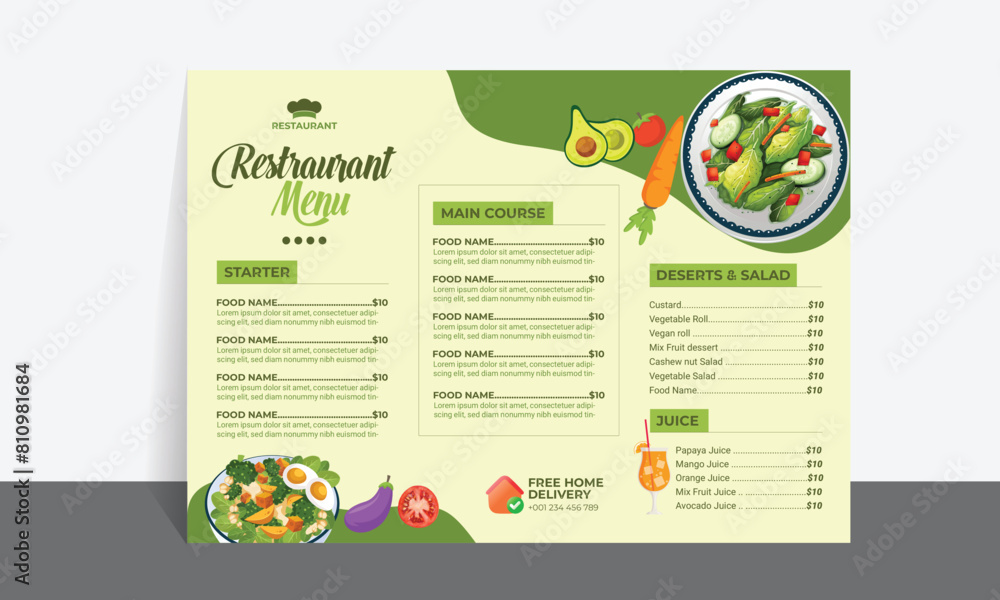 Organic Green Restaurant Menu Design Template Stock Vector | Adobe Stock