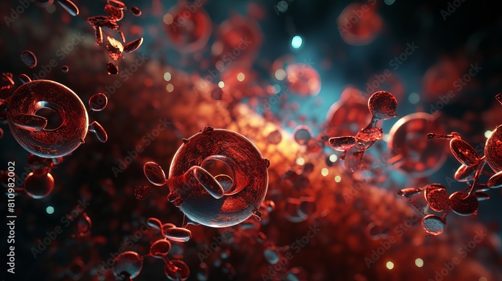 3D rendered image of Tcells in the human bloodstream, detailed and ...