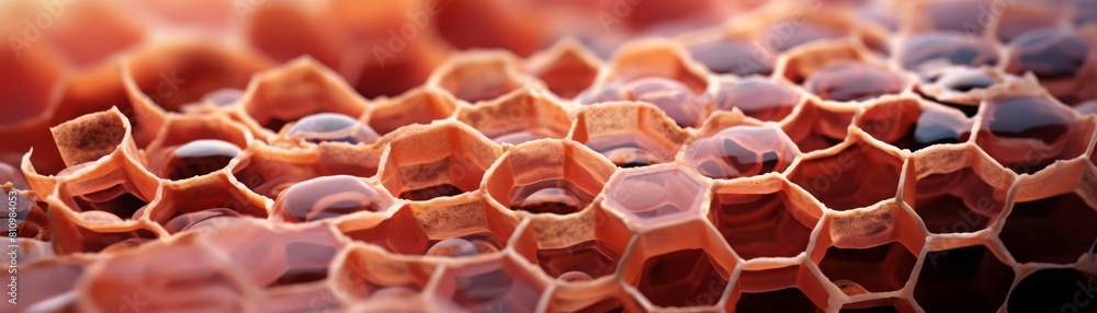 Closeup view of cork cells under a microscope, showcasing their compact ...