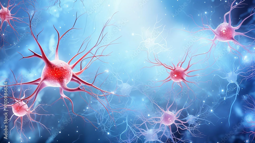 Detailed medical illustration of glial cells in the human nervous ...