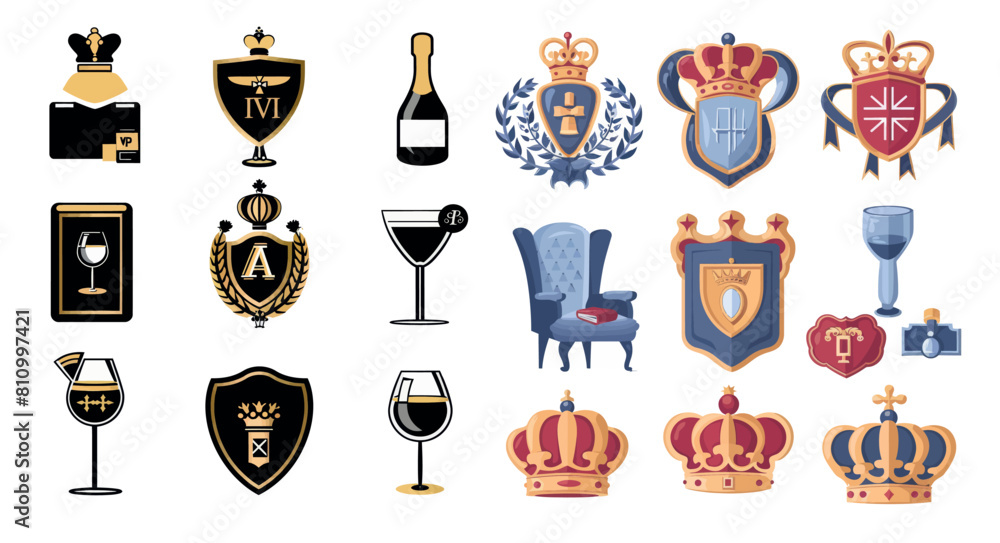 An exclusive club members pictogram, a royal premium symbol, and a ...