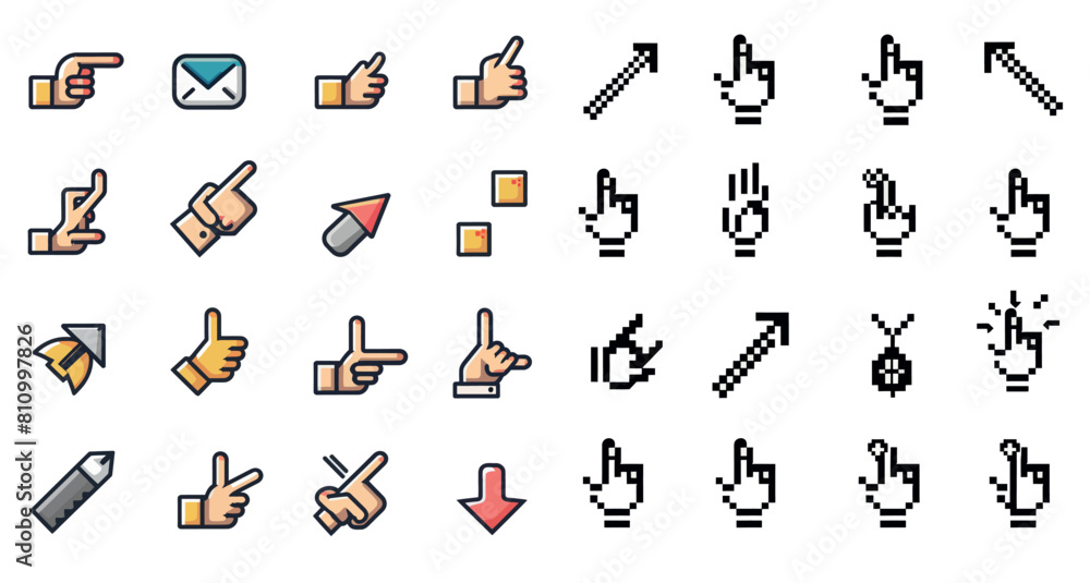 Icons for pointer cursors. Computer web arrows mouse cursors and clicking line pointer cursor ...
