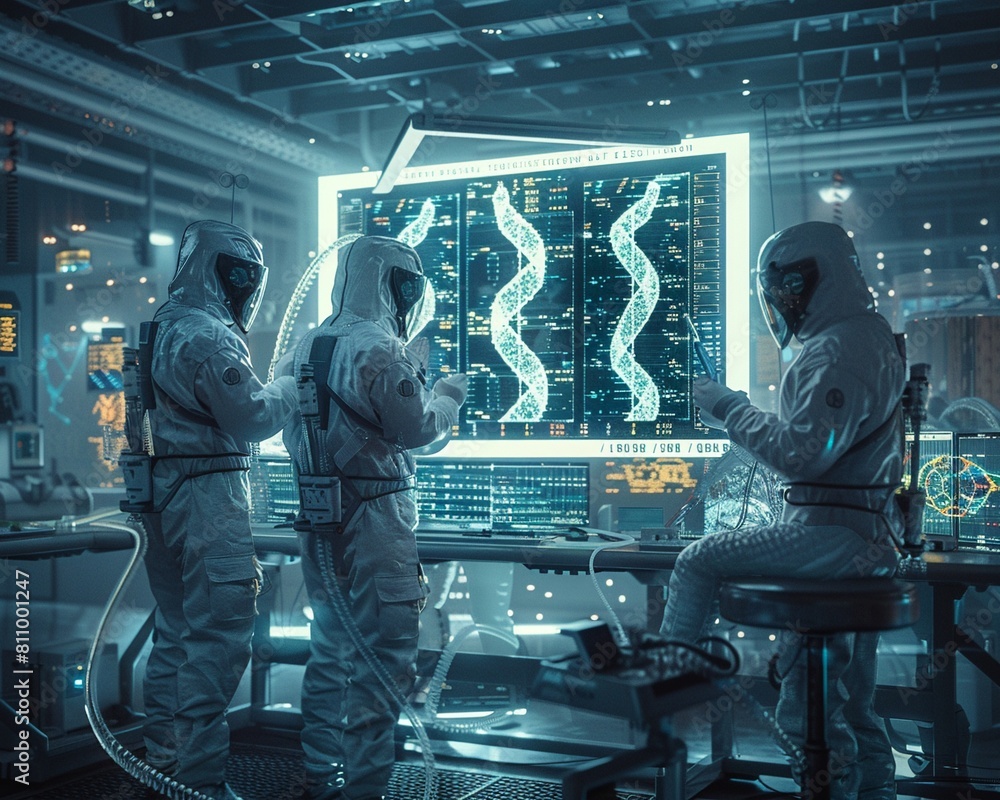 Genetic Engineering vs Religious Ethics Cyberpunk A futuristic laboratory where scientists ...