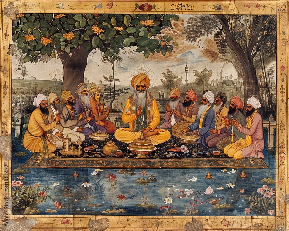Sikhism Miniature Painting A detailed miniature painting portraying ...