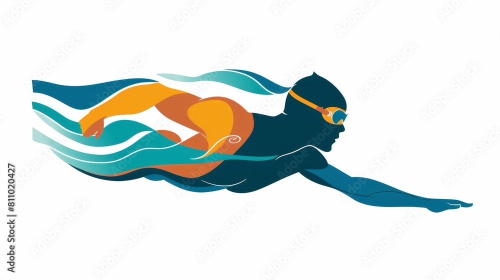 Vector illustration of a swimmer over white background Stock ...