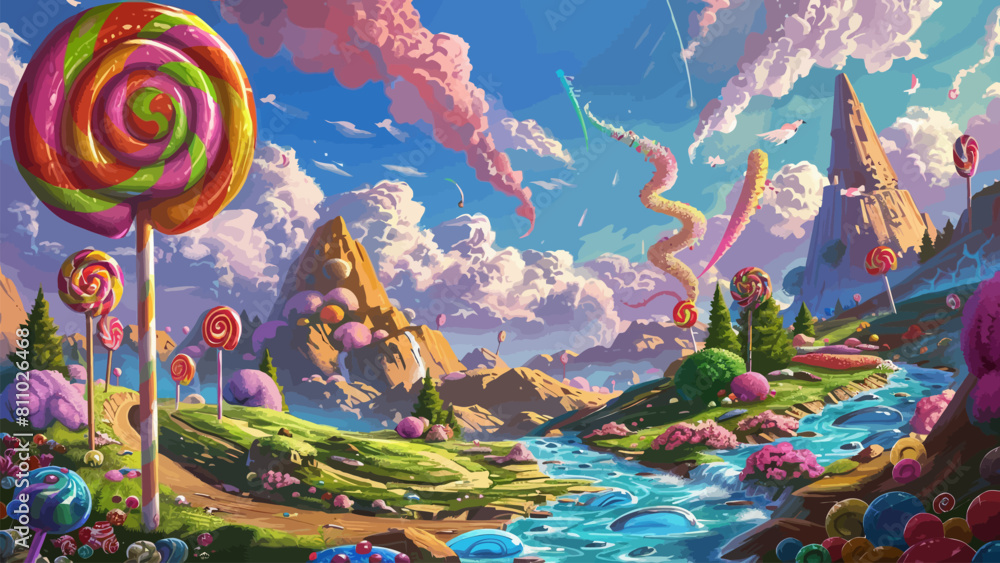 candy land landscape for children book illustration or book cover ...