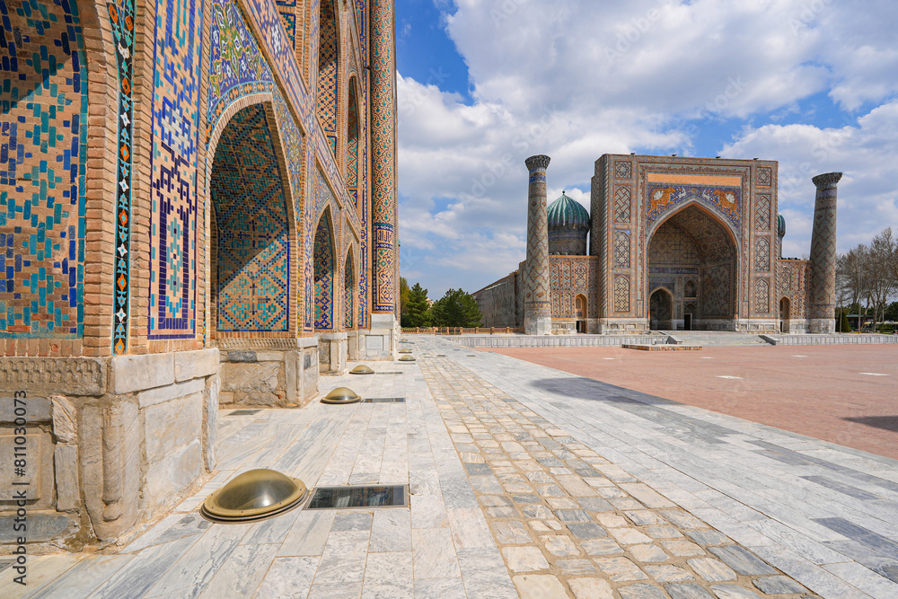 Sher-Dor madrasah as seen from the Tilya-Kori mosque on the Registan ...