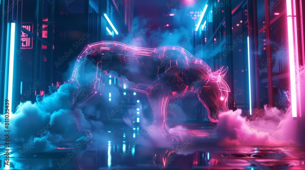 Futuristic Pop art color of a sleek robotic dog, emerging from a cloud ...