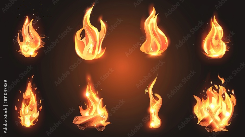 Illuminated Fire Flame: Detailed illustration of a bright, energetic ...