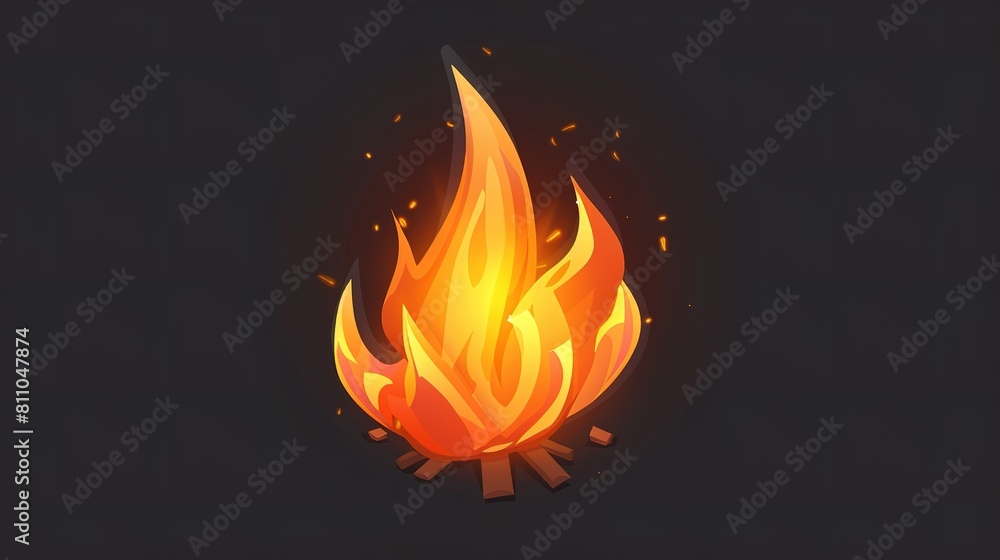 Illuminated Fire Flame: Detailed illustration of a bright, energetic ...