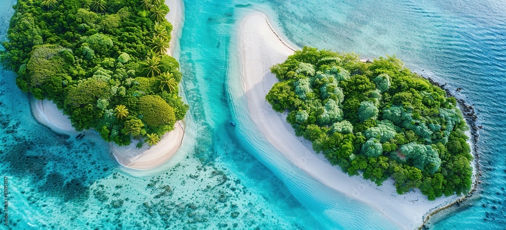 Aerial view of the Maldives shows the unique shape of the island and ...