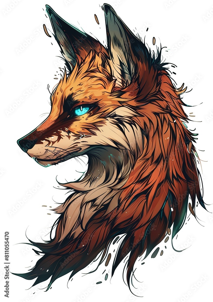 side profile headshot of arabian fox, turquoise eyes, curly hair ...