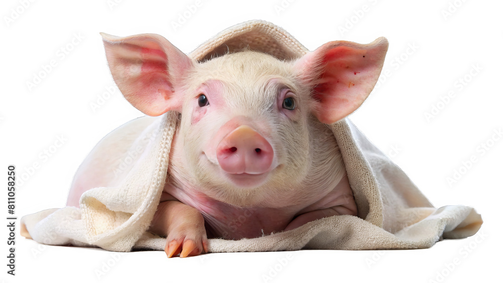 "Squeaky Clean": A freshly bathed pig looking pristine against a white ...