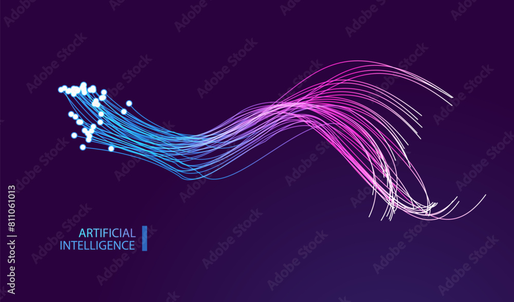 Ai technology banner blue pink background with digital lines technology ...