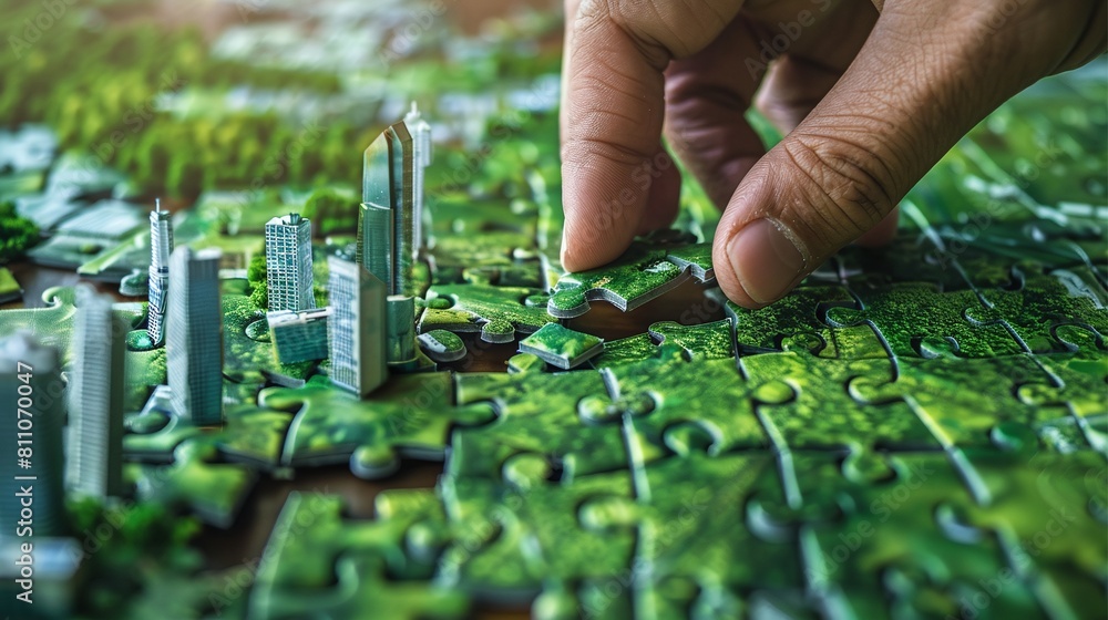 The world of sustainable urban planning with a picture of a jigsaw ...