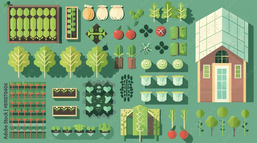 Organic farming flat design top view sustainability theme animation ...
