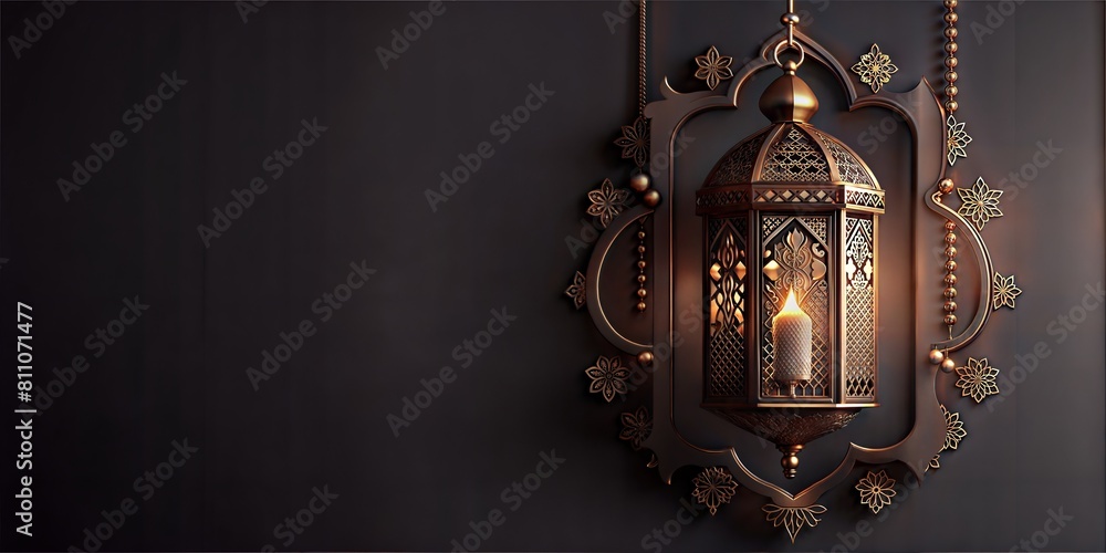 Ornate islamic lantern illuminates a richly patterned backgroundwith ...