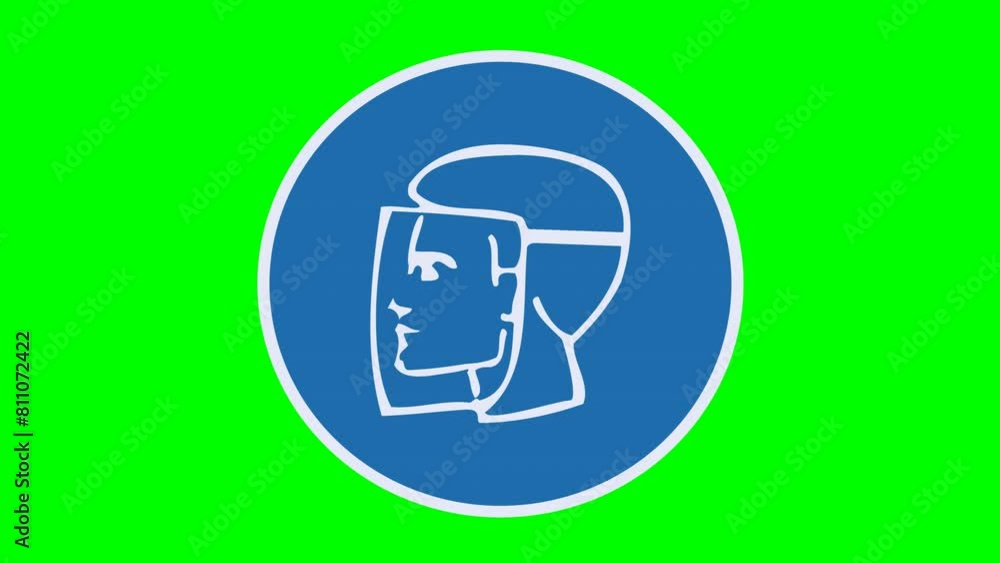 Appearance of a circular safety visor obligation sign on a green ...