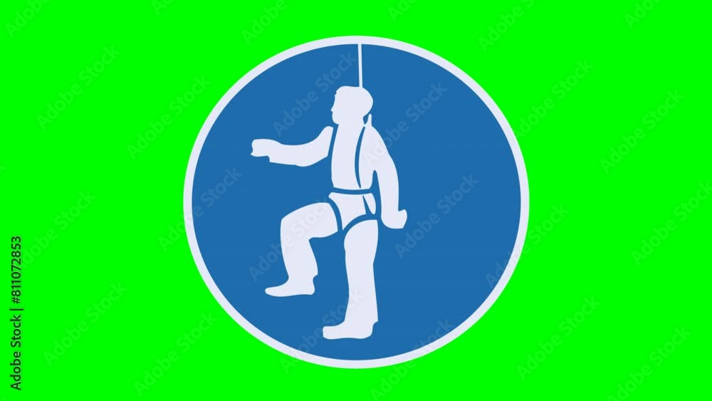 Appearance of a circular safety harness obligation sign on a green ...