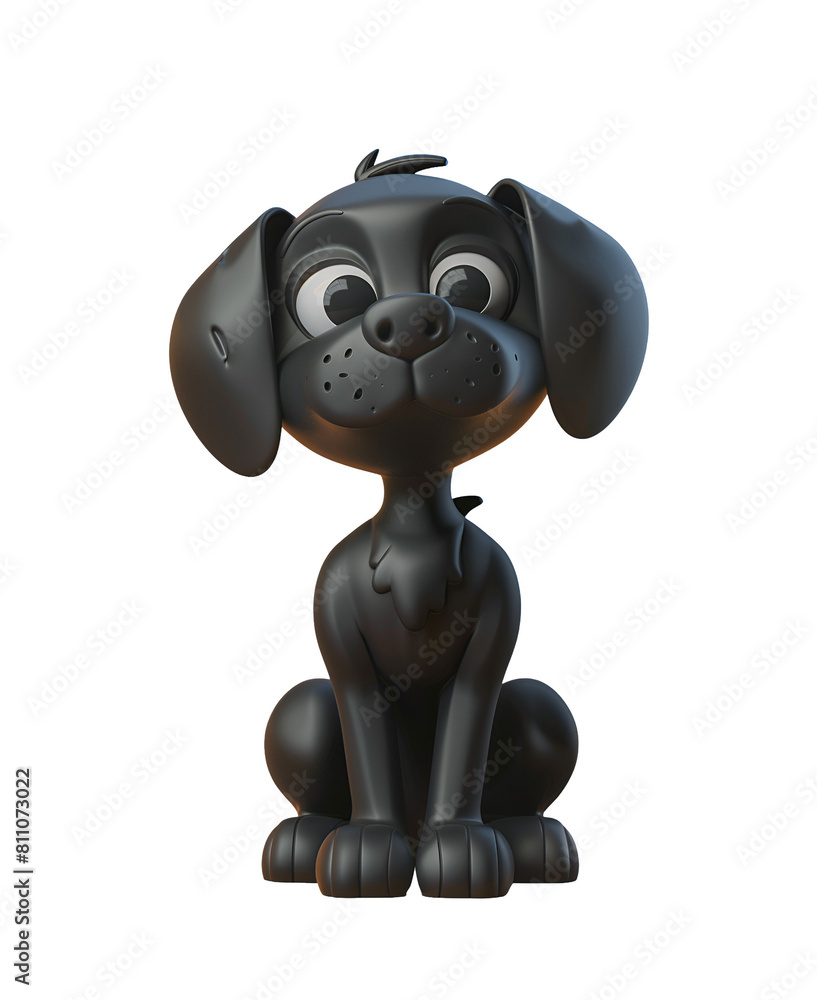 For Kids: Cute Black Dog in Chibi Toy Style - A 3D Render Cartoon ...