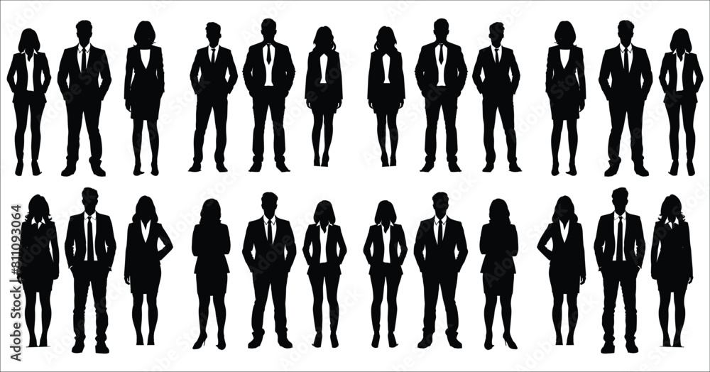 Silhouettes of business people standing, Man and women to stand ...