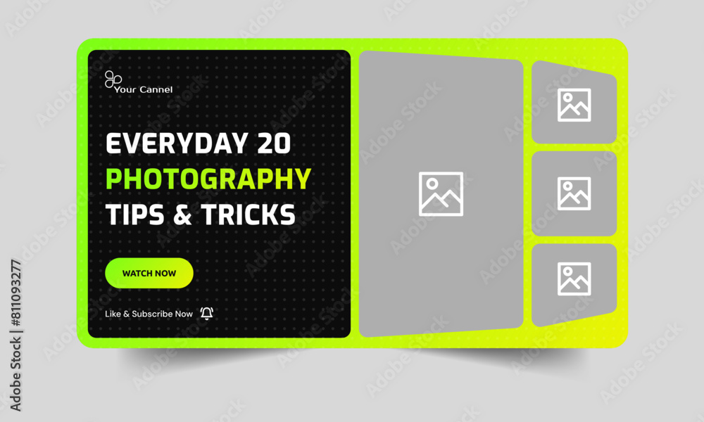 Modern photography tips and tricks video cover banner design, photo ...