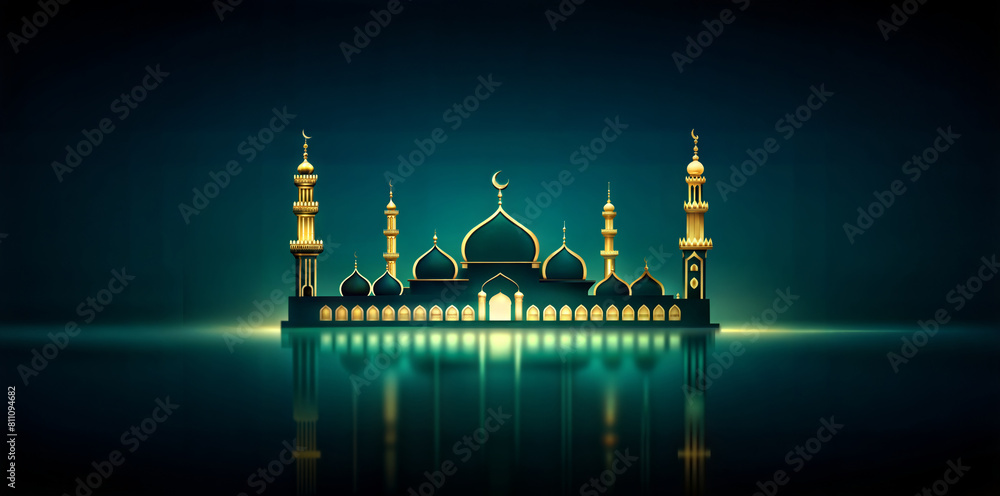 Elegant islamic background featuring a misty silhouette of a mosque ...