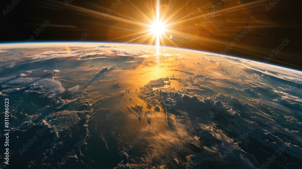 The earth is hit by sun rays at various angles with beams of sunlight ...