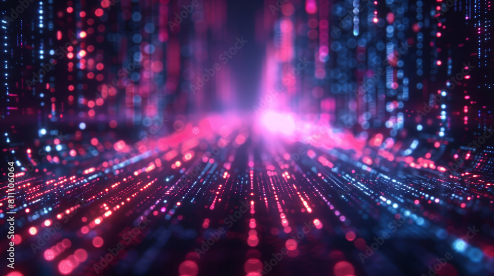 Vibrant Digital Cityscape with Neon Lights Reflecting Futuristic ...