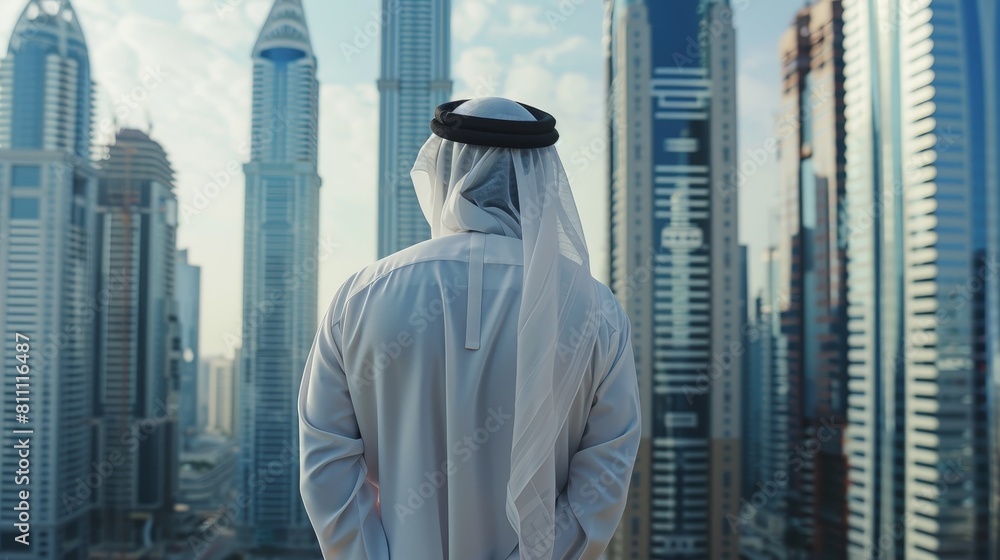 Concept of Stability and Development : Arab man standing in front of ...