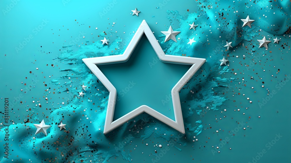 Abstract Teal and White Star Design with Sparkles and Texture on a ...