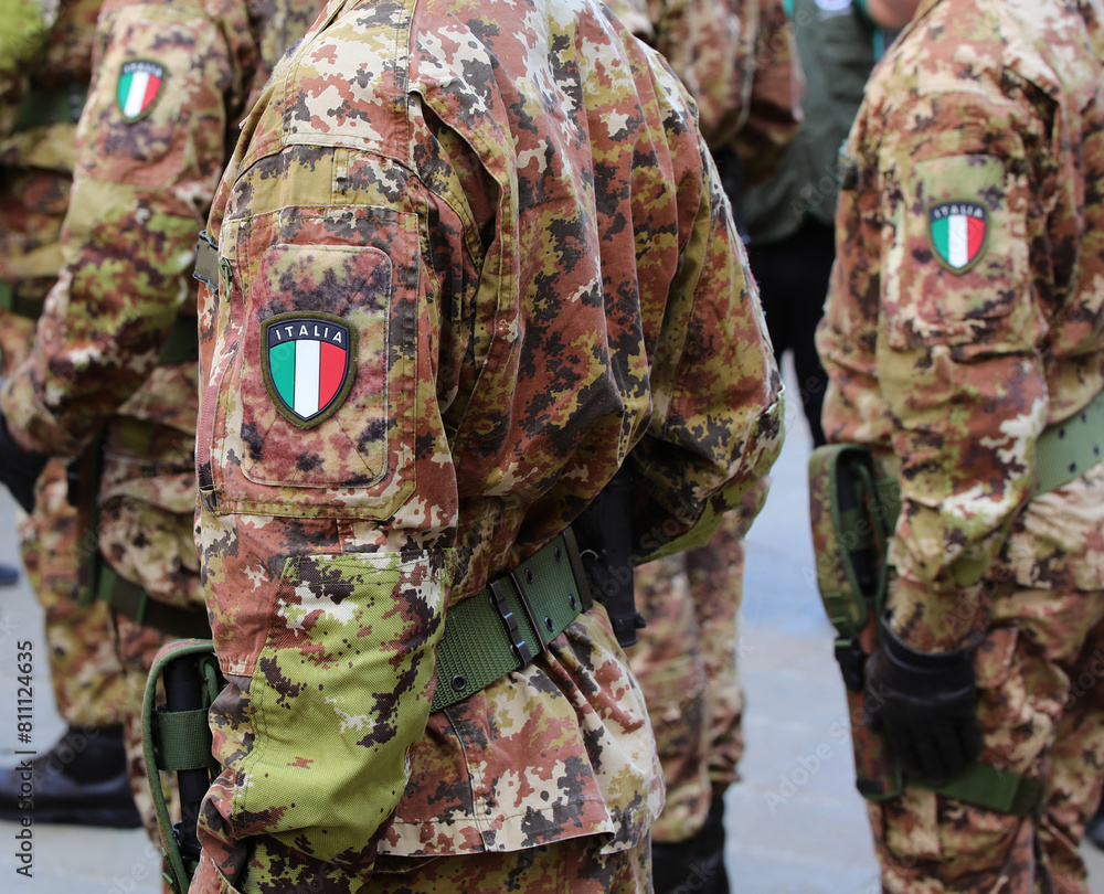 Platoon of Italian soldiers in camouflage uniforms standing at ...